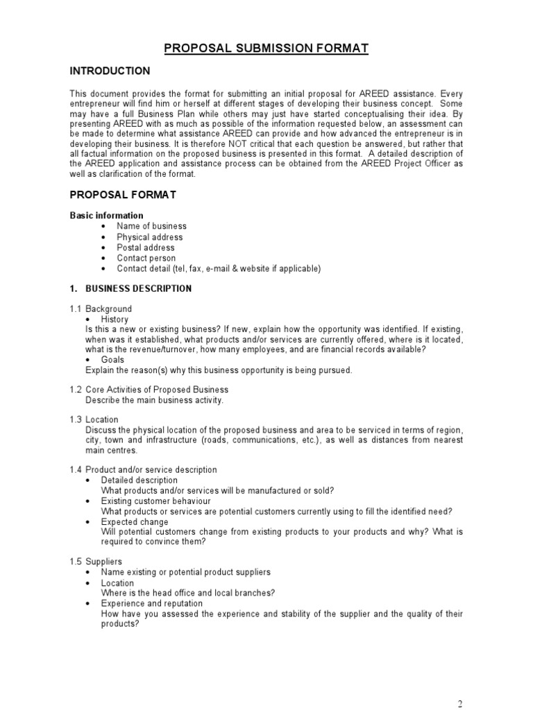 Proposal Submission Format | Sales | Competition