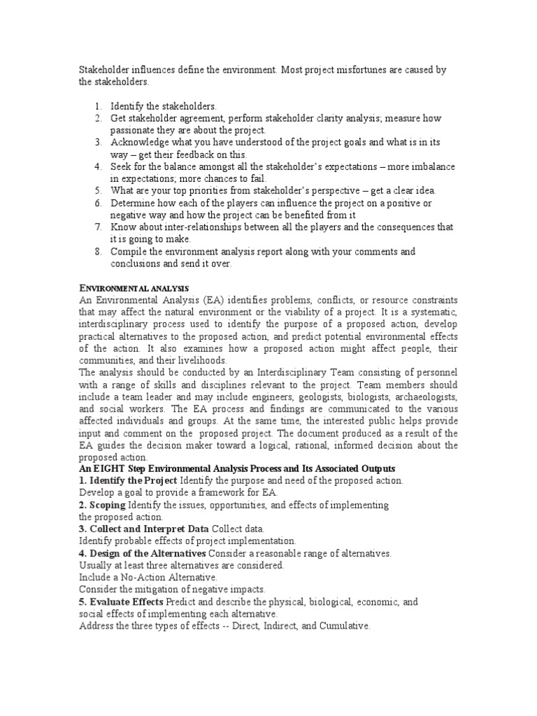 An EIGHT Step Environmental Analysis Process and Its Associated Outputs ...