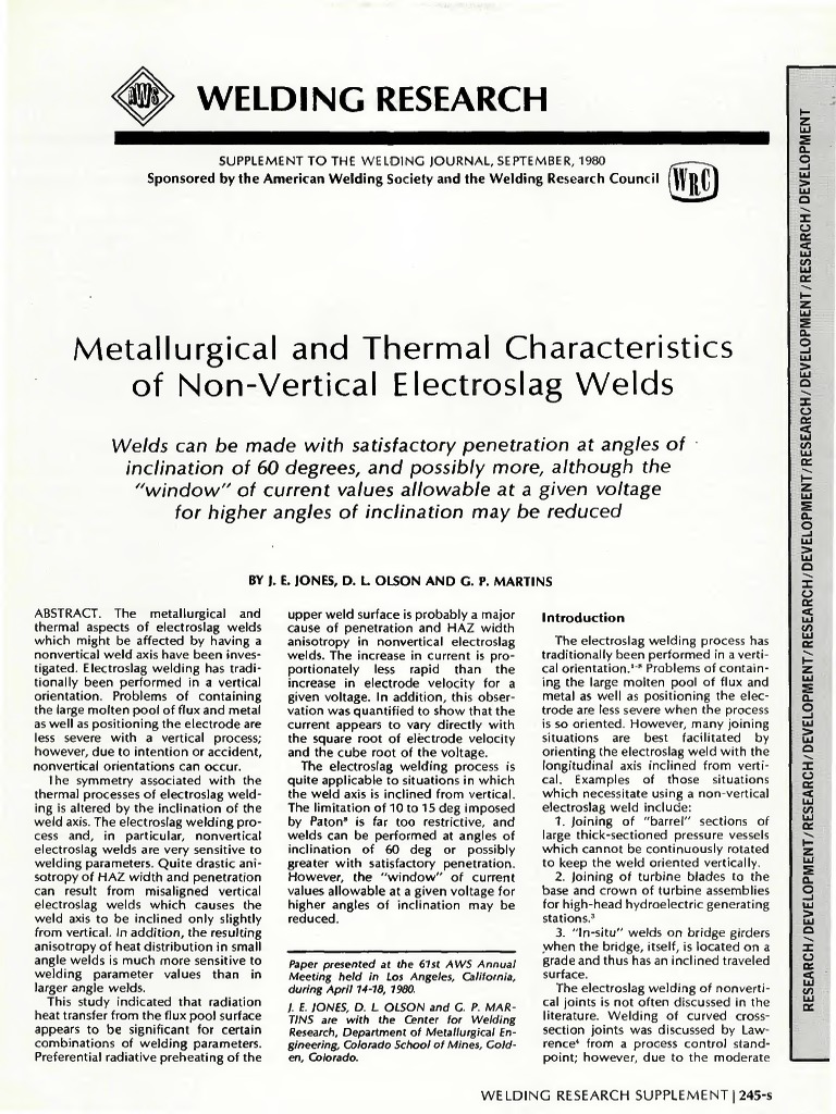 Welding Research: Metallurgical and Thermal Characteristics of Non ...