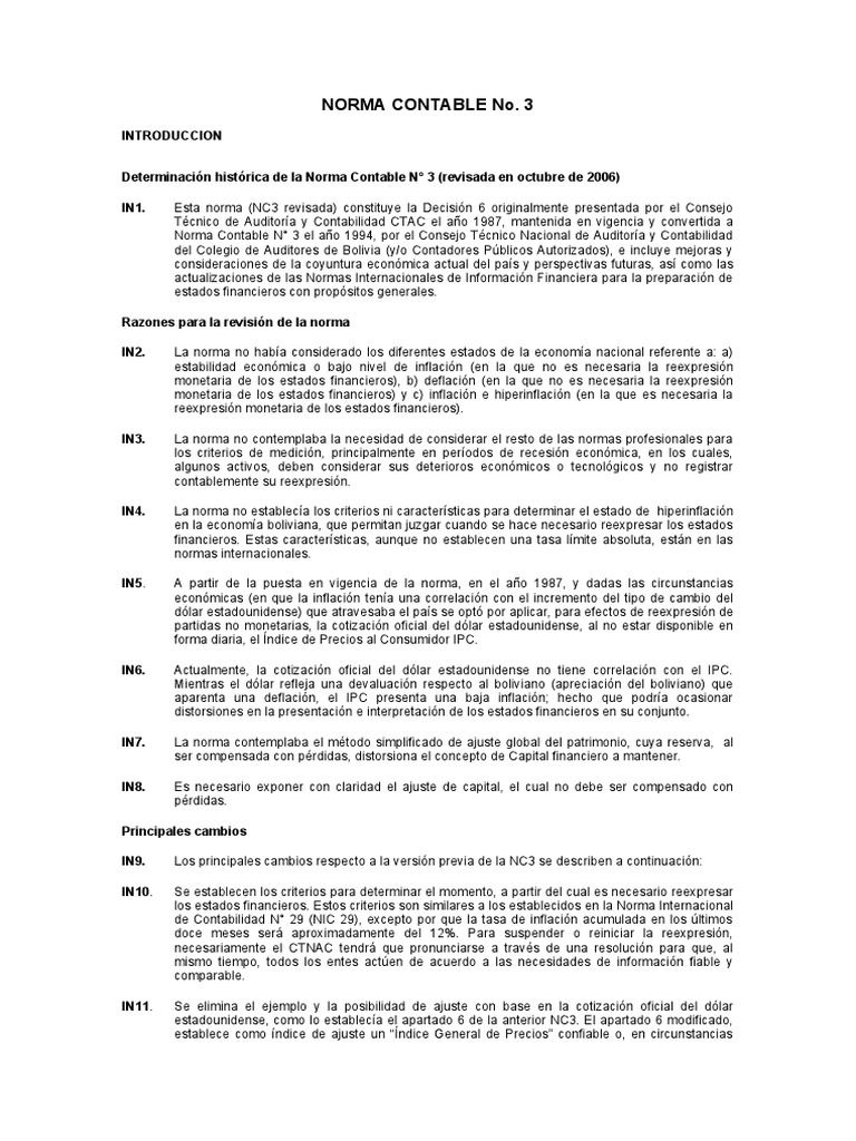 NORMA CONTABLE No3 | PDF | Inflación | Contabilidad