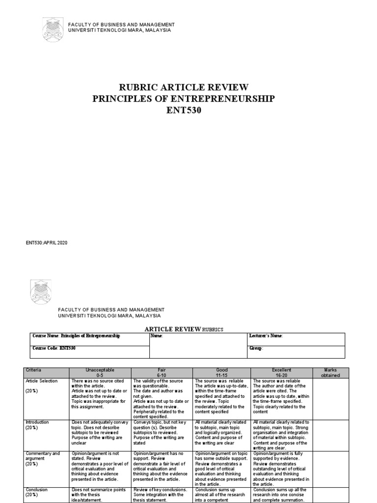Article Review Rubrics | Download Free PDF | Summation | Argument