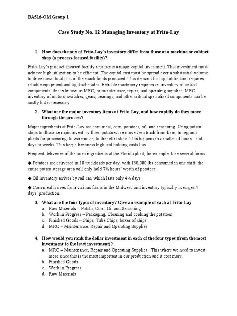 Case Study No. 12 Managing Inventory at Frito-Lay | PDF | Inventory ...