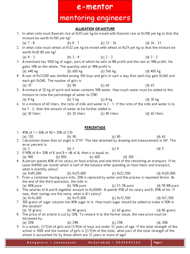 Mentoring Engineers: Alligation or Mixture | PDF | Speed | Compound Interest