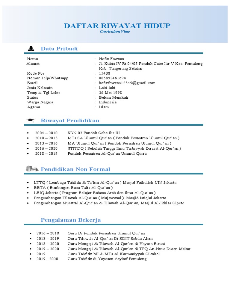 CV Hafiz Fawzan | PDF