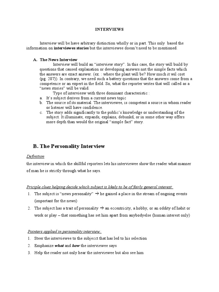 B. The Personality Interview: Interviews | PDF | Interview | News