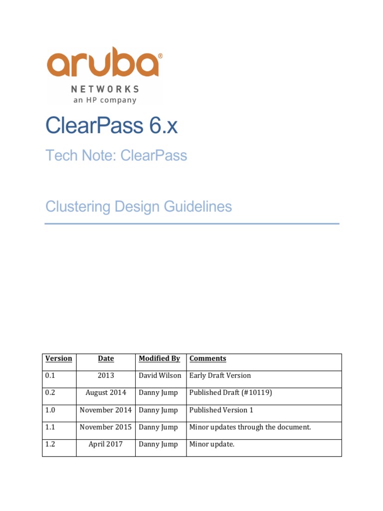 Clearpass 6.X: Tech Note: Clearpass Clustering Design Guidelines | PDF | Computer Cluster | Backup