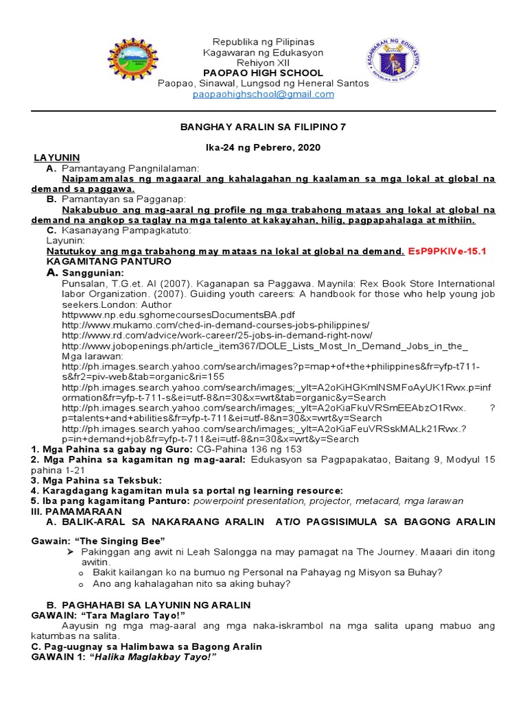 Cot 4 Banghay Aralin Sa ESP 9 | PDF