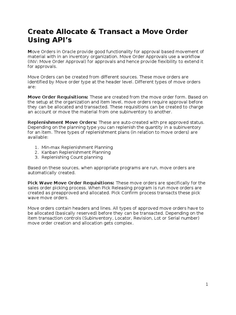 Create Allocate & Transact Move Orders Using API | PDF | Financial ...