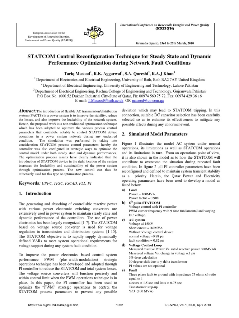 STATCOM Control Reconfiguration Technique For Steady State and Dynamic ...