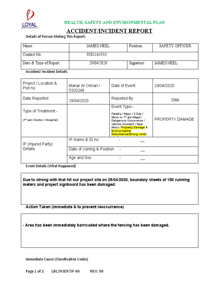 ACCIDENT INCIDENT REPORT (Al Omran) | PDF | Traffic Collision | Prevention