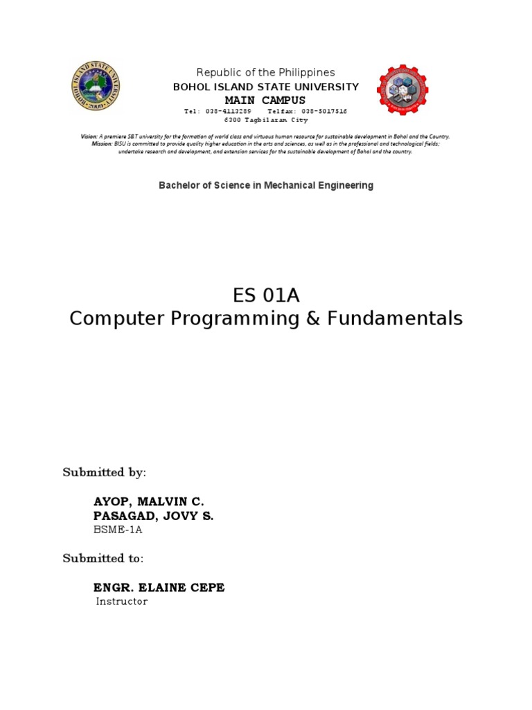 ES 01A Computer Programming & Fundamentals: Main Campus | PDF | Computer Program | Programming