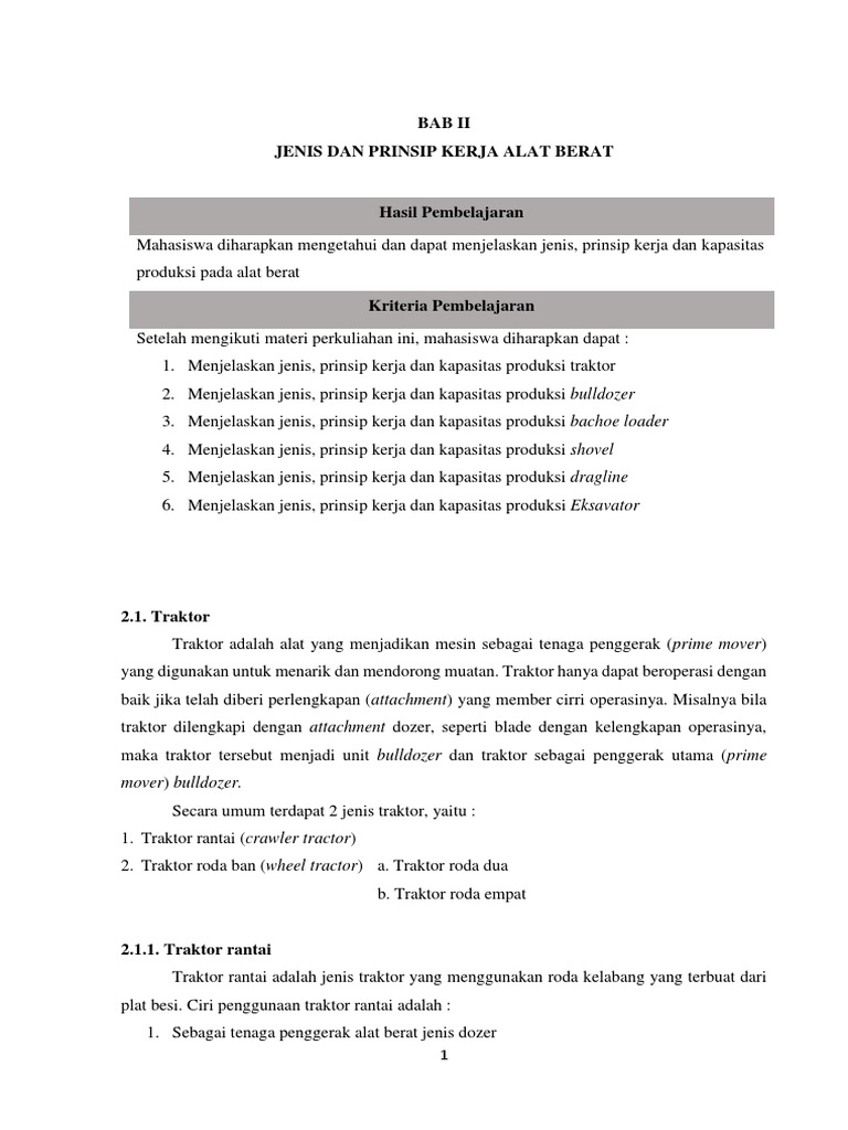 JENIS DAN PRINSIP KERJA ALAT BERAT | PDF
