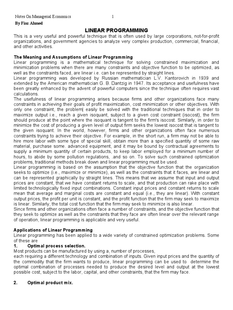 Linear Complete | PDF | Linear Programming | Mathematical Optimization