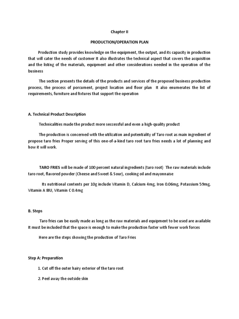 Taro Fries Production Plan | PDF | French Fries | Cooking