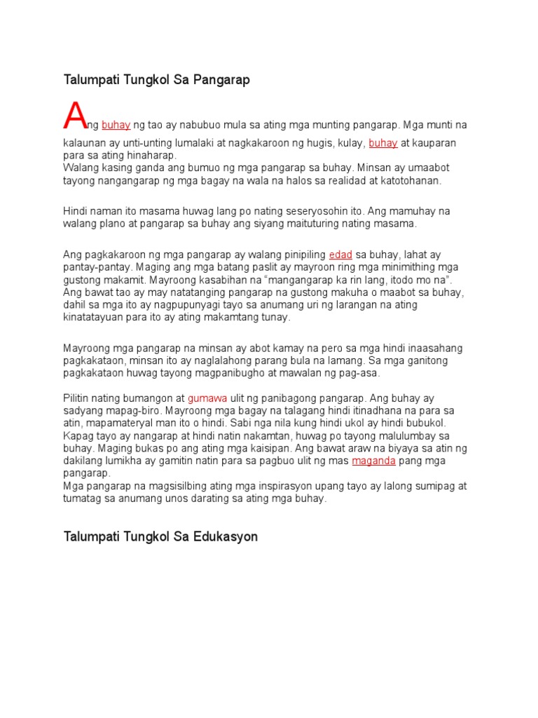 Talumpati Tungkol Sa Pangarap | PDF