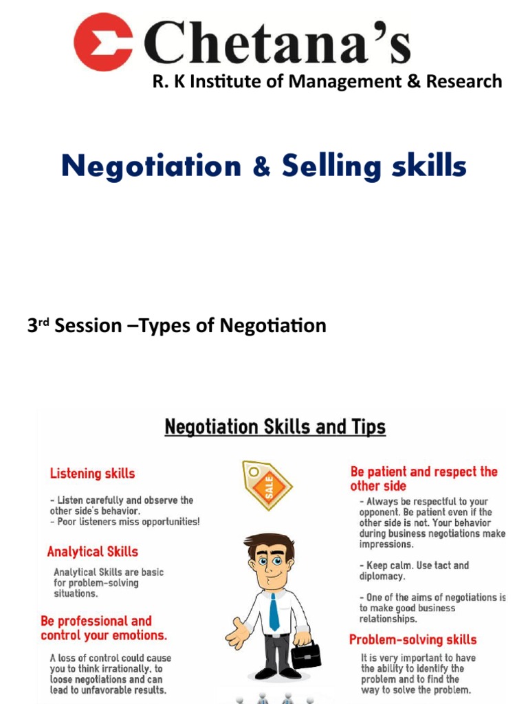 Negotiation & Selling Skills: R. K Institute of Management & Research | PDF | Bargaining ...