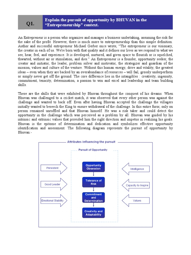 Explain The Pursuit of Opportunity by BHUVAN in The "Entrepreneurship ...