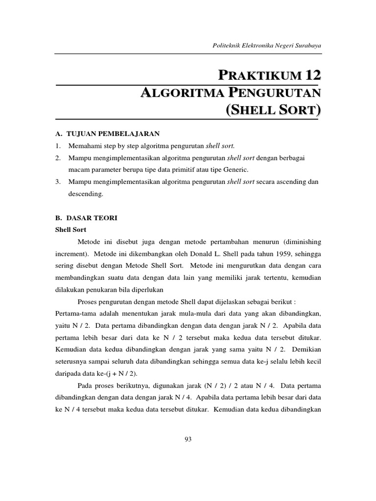 Praktikum 12 Sorting Shell Sort Pdf