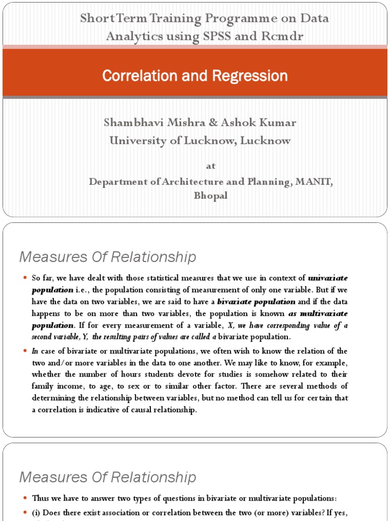 Correlation, Regression, and Their Measures: Analyzing Relationships Between Variables Using ...