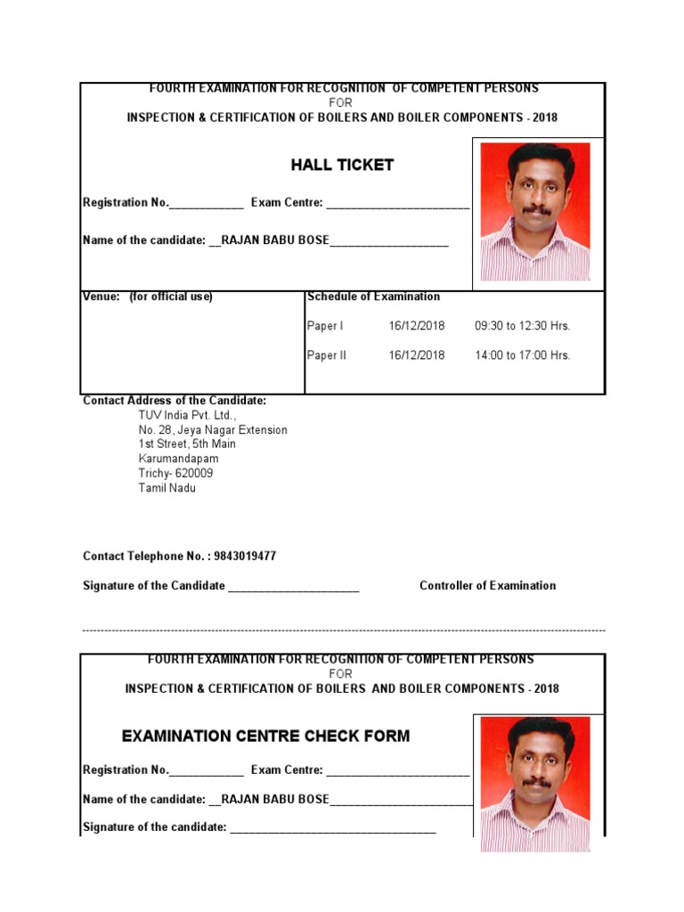 Rajanbabu Bose - IBR Application Form & Hall Ticket 2018 | PDF ...