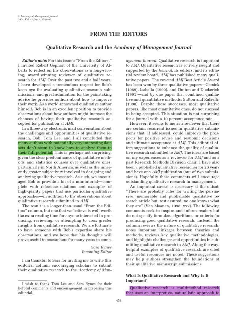Enhancing Qualitative Research for AMJ | PDF | Qualitative Research ...