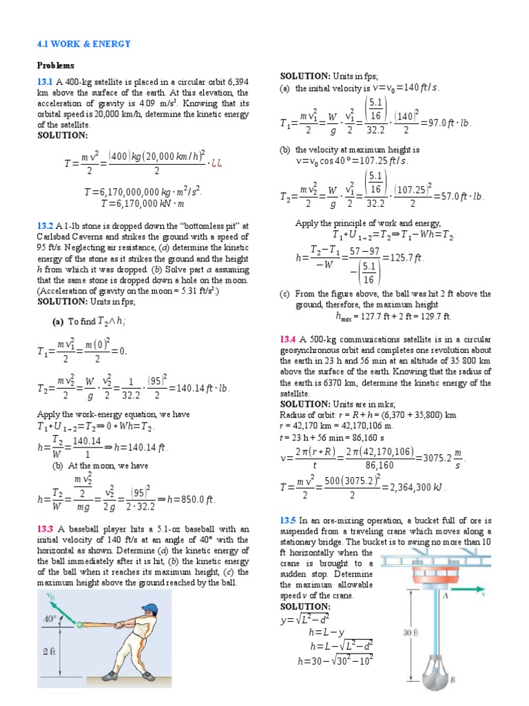 M4.1 WORK & ENERGY - Problems and Solution | PDF | Friction | Physics