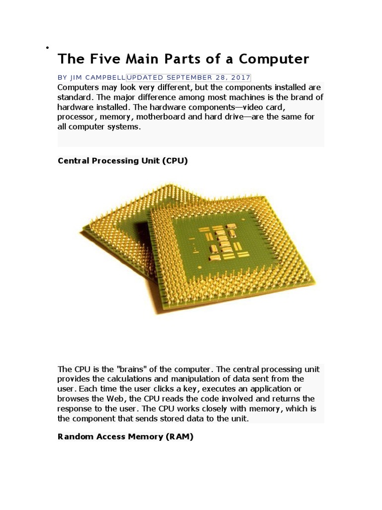 The Five Main Parts of a Computer