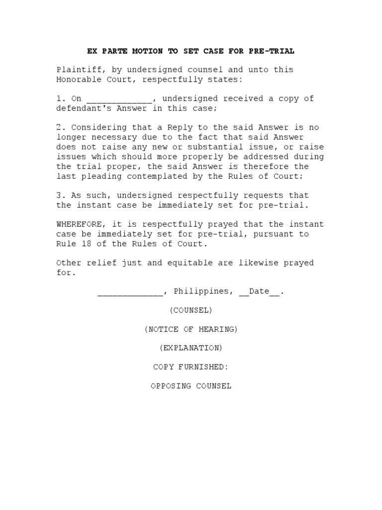 Motion To Set Case For Pre Trial | PDF