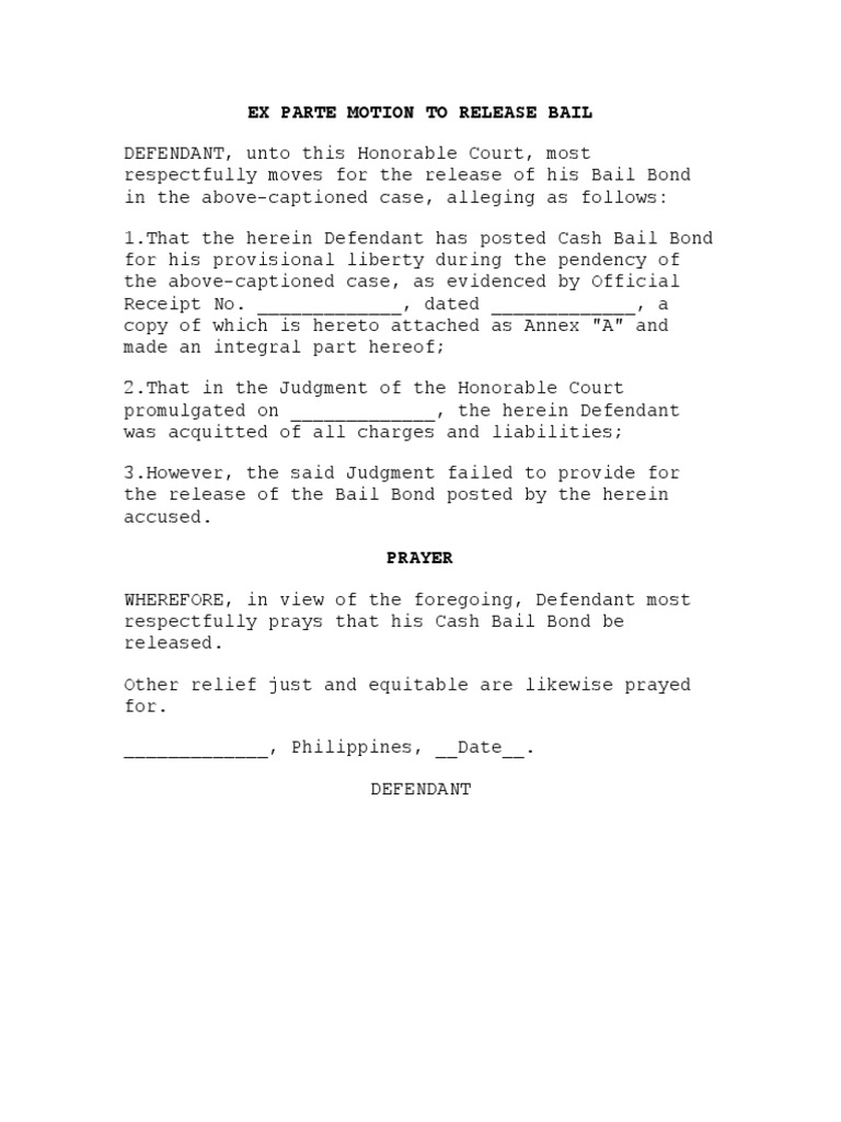 Motion To Release Cash Bail Bond | PDF