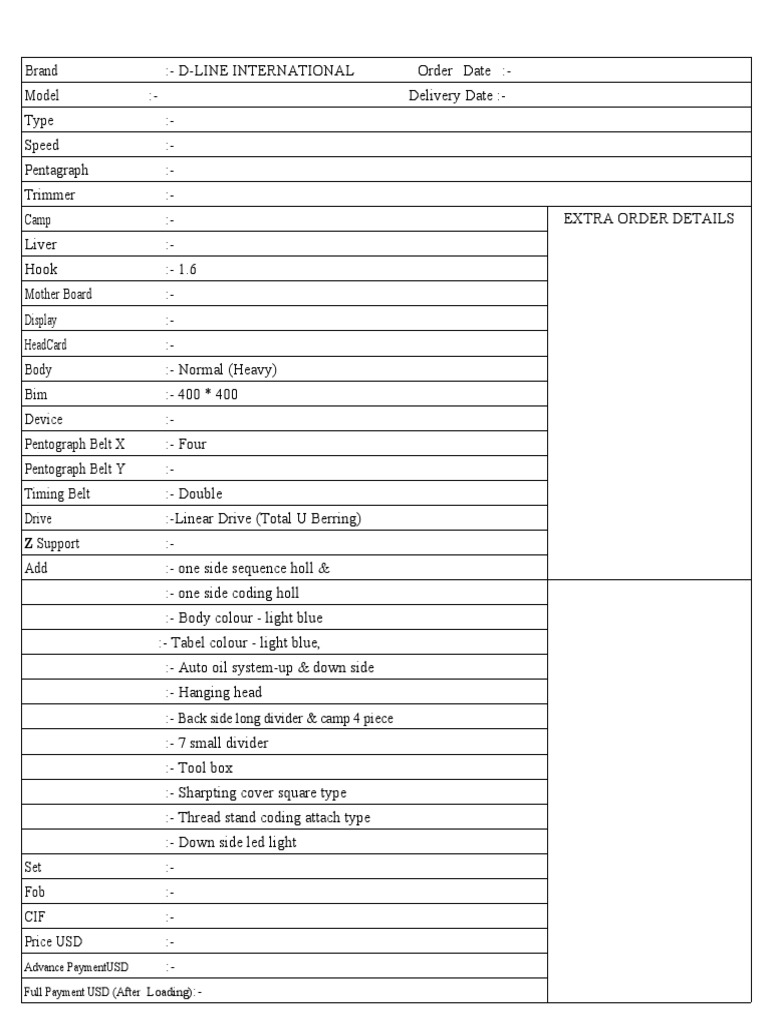 EMB MACHINE Order Sheet | PDF