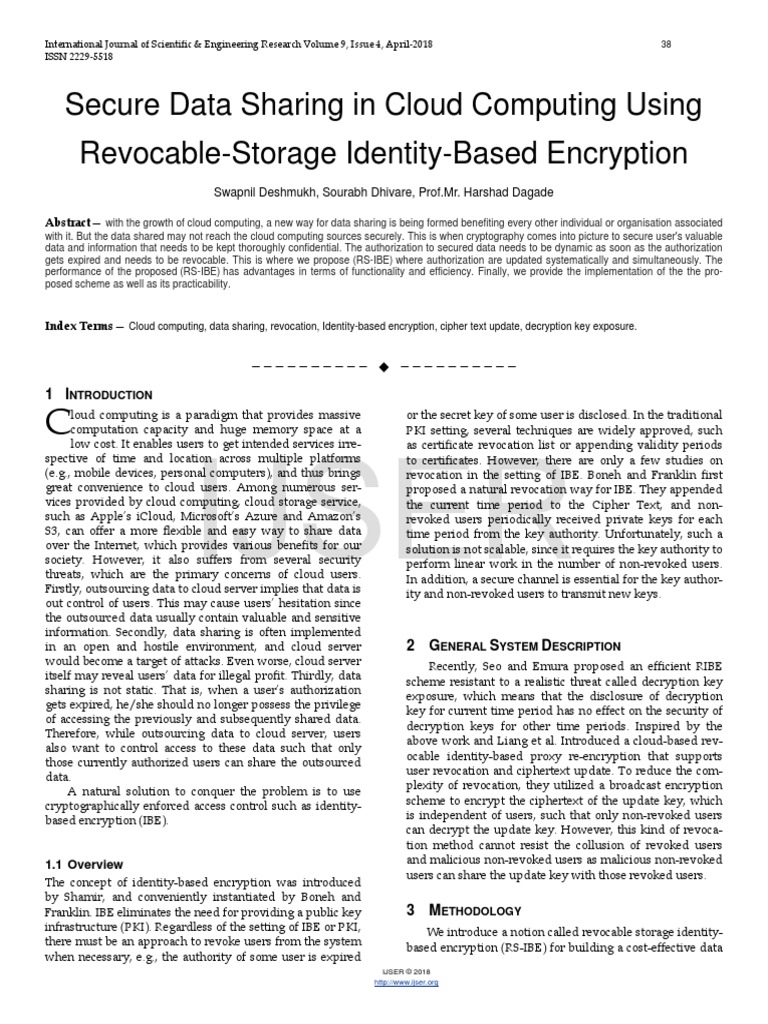 Secure Data Sharing In Cloud Computing Using Revocable Storage Identity Based Encryption Pdf
