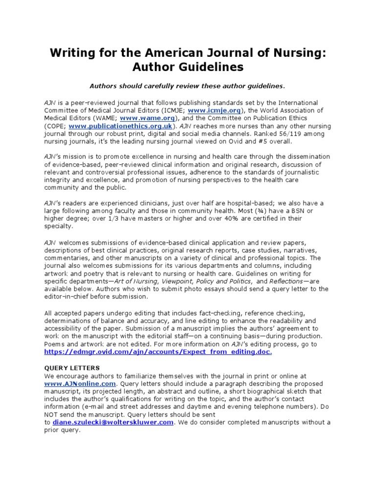 Writing For The American Journal of Nursing-Author Guidelines 2019 ...