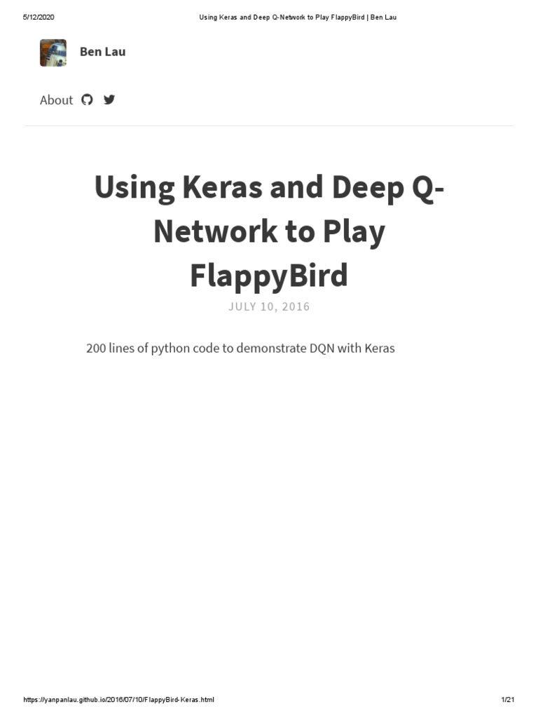 Using Keras and Deep Q-Network To Play FlappyBird - Ben Lau PDF | PDF | Mean Squared Error ...