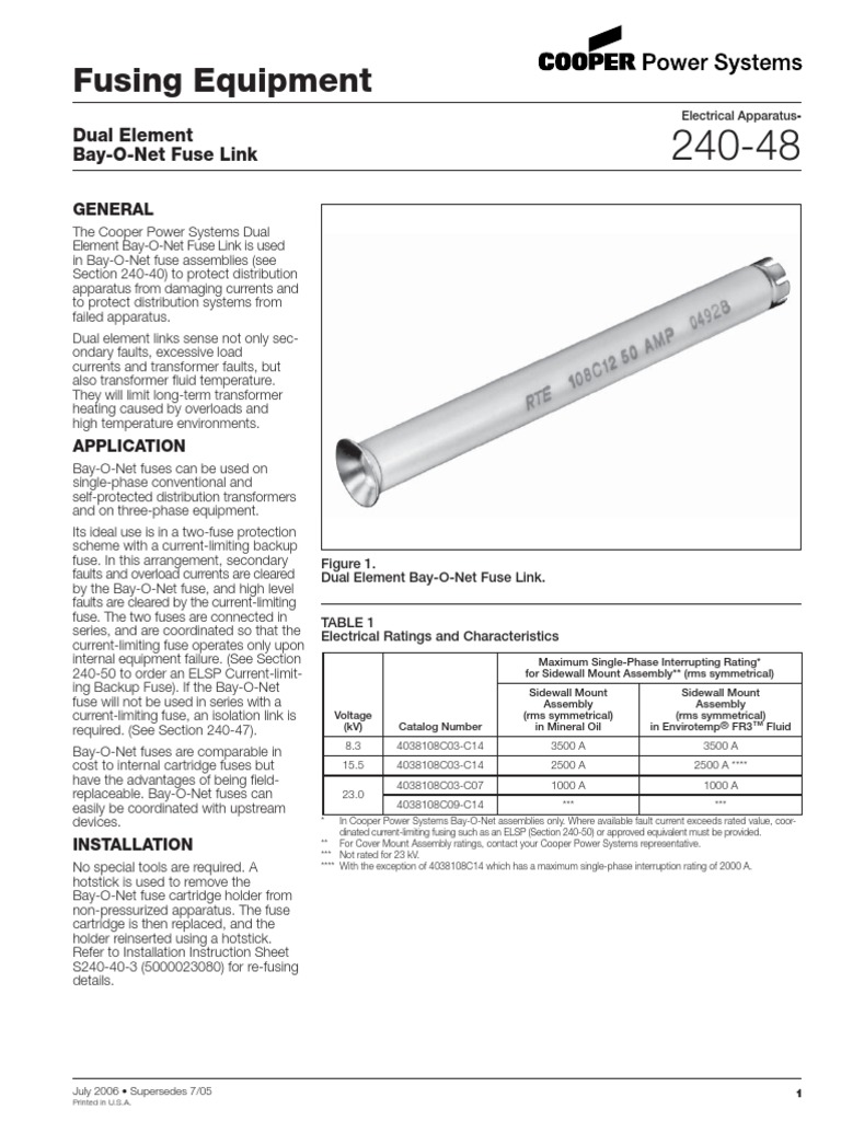 Cooper Dual Element Bayonet Fuse Link | PDF | Fuse (Electrical ...