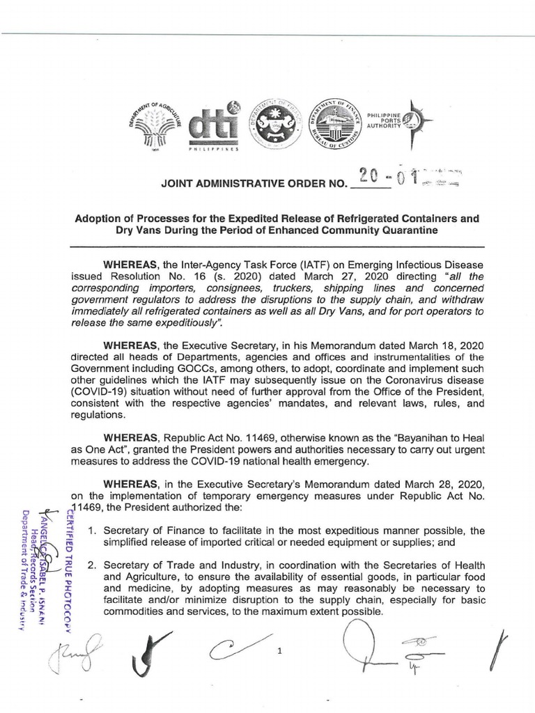 Dar-Dti-Dof-Ppa Joint-Administrative-Order-No.-20-01-Rrd PDF | PDF ...