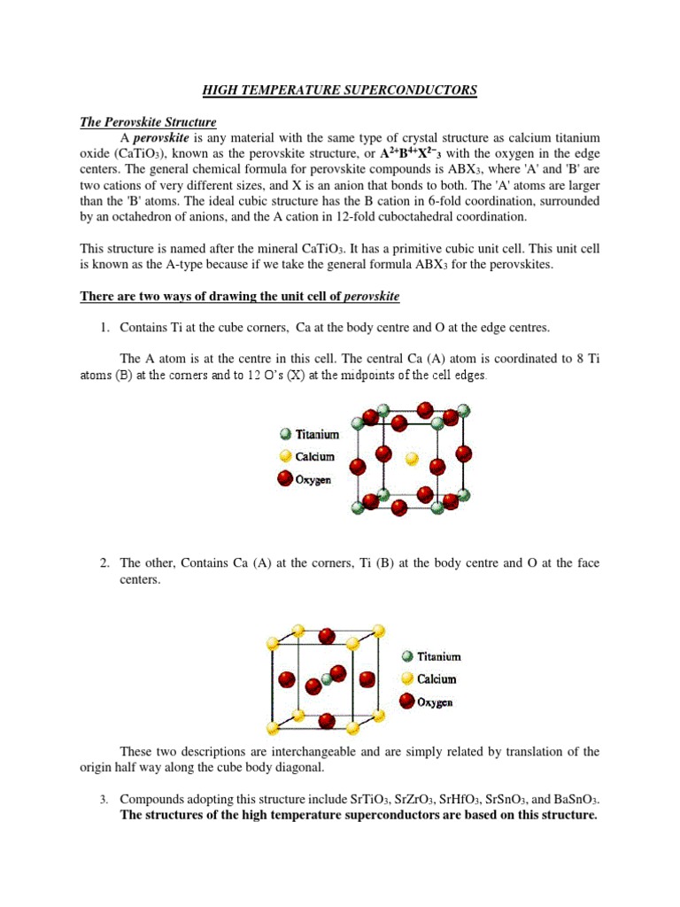 HIGH TEMPERATURE SUPERCONDUCTORS: YBCO PEROVSKITE STRUCTURE | PDF ...