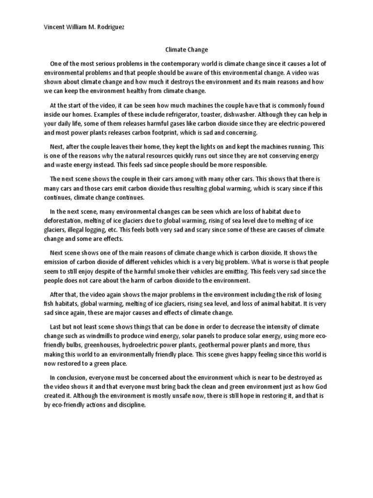 Climate Change Essay | PDF | Global Warming | Global Natural Environment