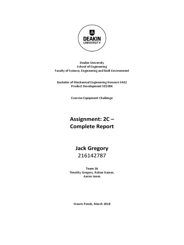 Assignment: 2C - Complete Report: Team 16 | PDF | Design | Physical Fitness