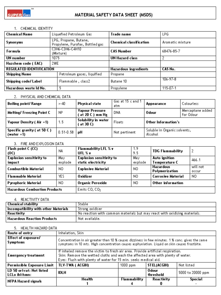 Safety-Super Gas - LPG MSDS PDF | Download Free PDF | Liquefied Petroleum Gas | Explosion