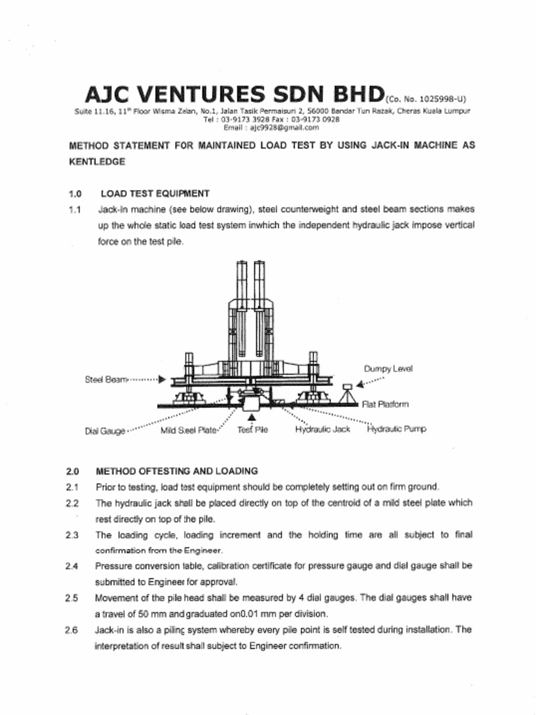 Method Statement For Maintained Load Test by Using Jack in Machine As ...
