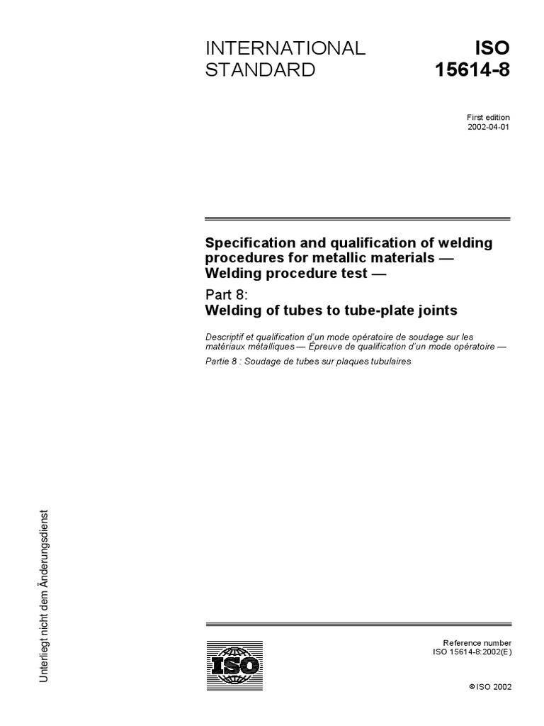 Iso 15614 8 2002 PDF | Download Free PDF | Welding | Construction