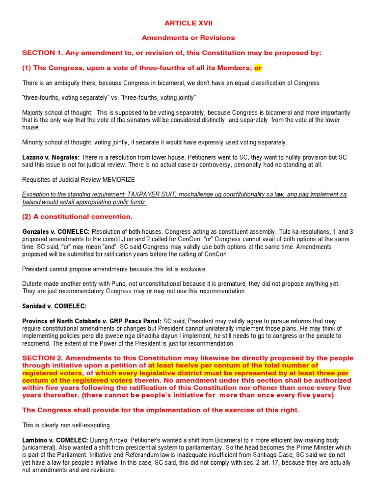 Notes On Amendments or Revisions PDF | PDF | Constitutional Amendment ...