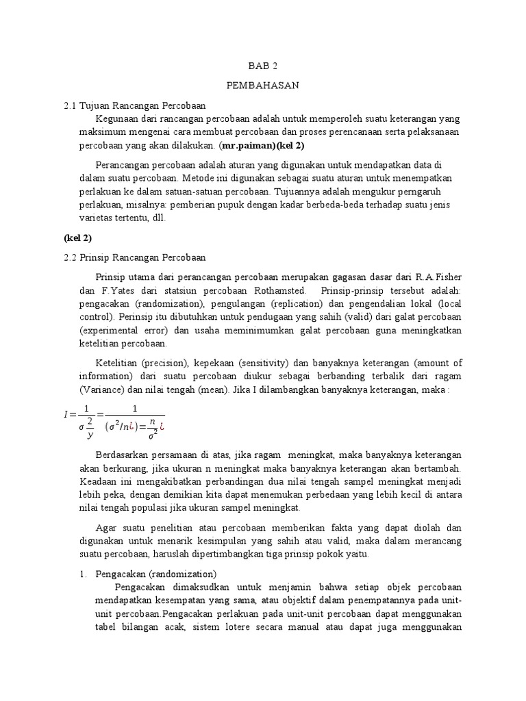 Prinsip dan Tujuan Rancangan Percobaan | PDF