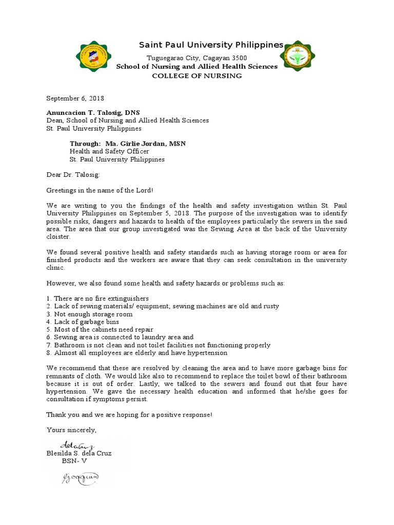 OHN - Health and Safety Letter | PDF