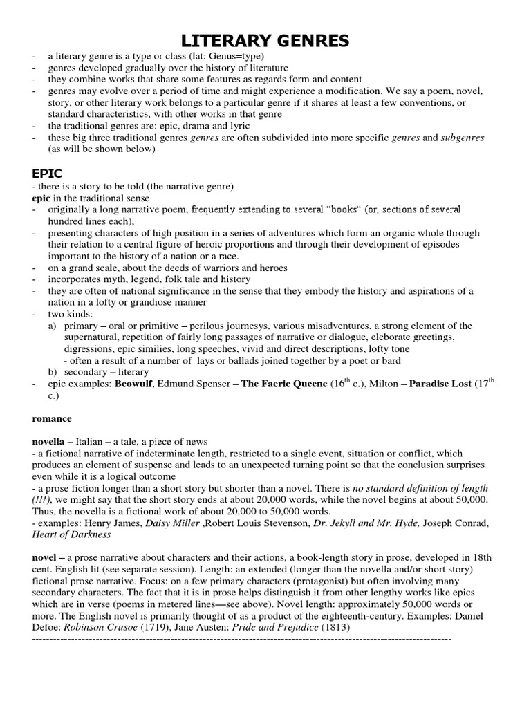 Literary Genres: Epic in The Traditional Sense | PDF | Metre (Poetry ...