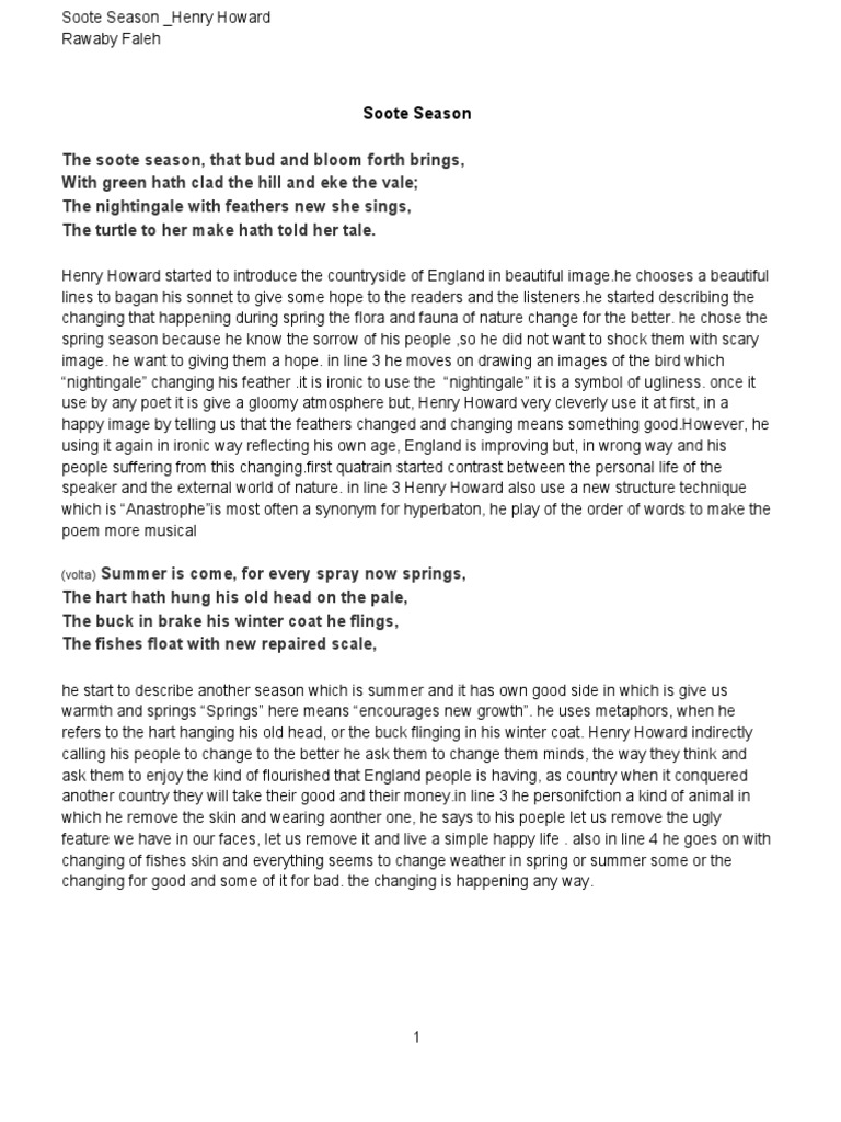 Soote Season: (Volta) | PDF | Sonnets | Poetry