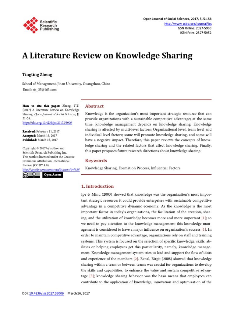 A Literature Review On Knowledge Sharing: Tingting Zheng | PDF ...