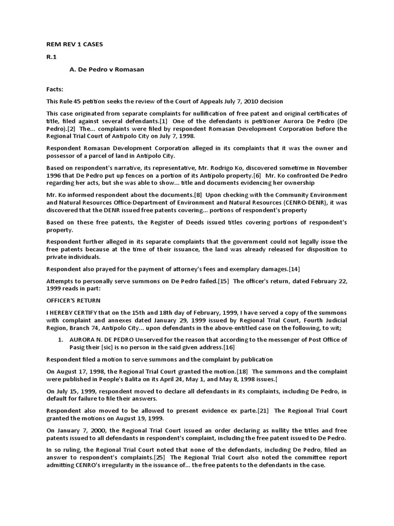 Rem Rev 1 Cases | PDF | Lawsuit | Complaint