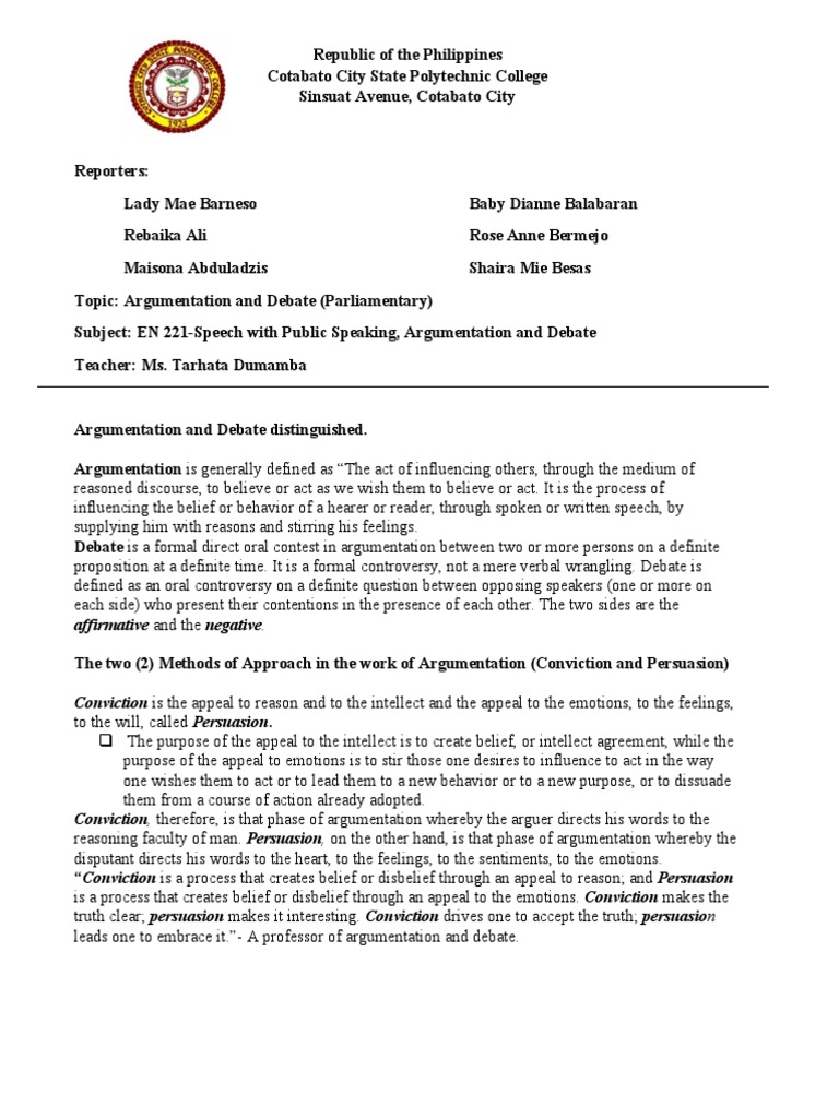 Argumentation And Debate Pdf Proposition Argument