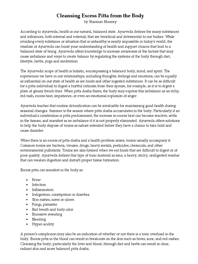 Cleansing Excess Pitta From The Body-1 PDF | PDF | Ayurveda | Meditation